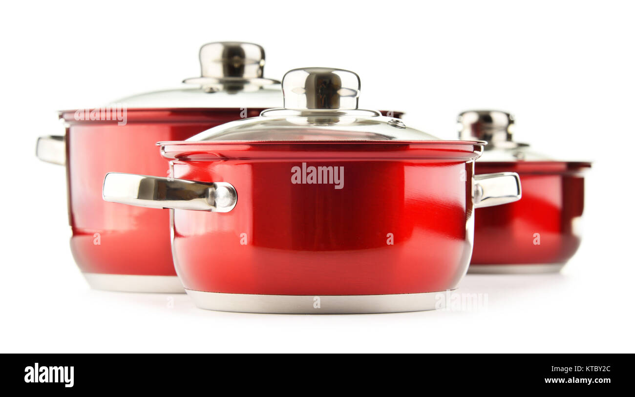 Steel pots isolated on white background Stock Photo - Alamy