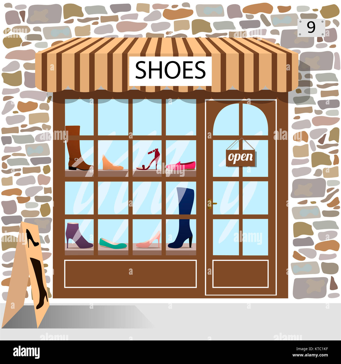 Shoes shop building facade of stone Stock Photo - Alamy