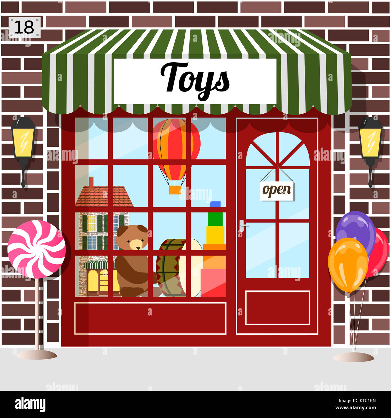 Toys shop facade of brown brick Stock Photo - Alamy