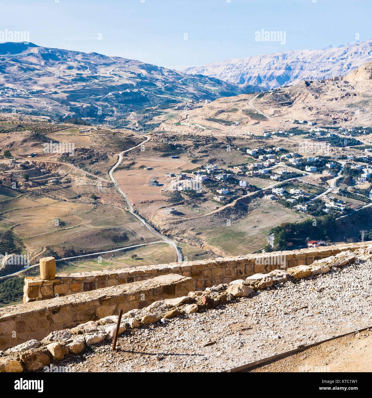 above view of suburbs of Al-Karak town in winter Stock Photo - Alamy