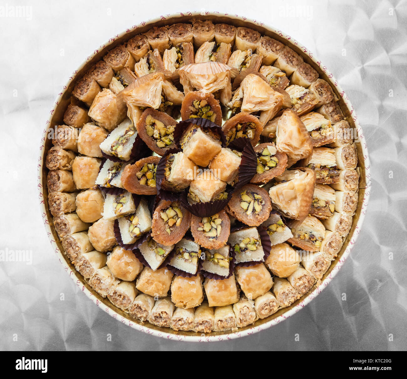 top view of many traditional arabian sweet pastry baklava Stock Photo ...
