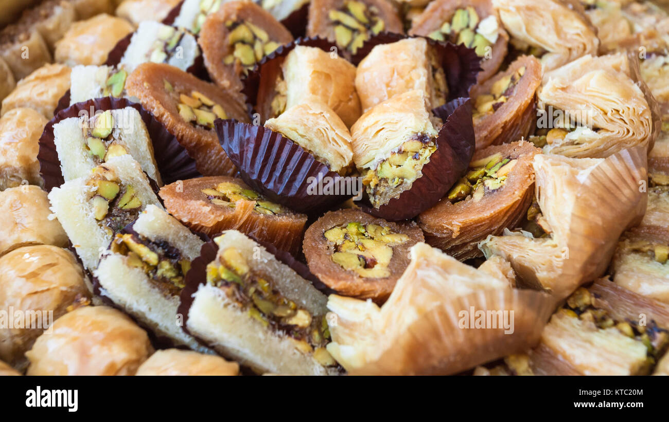 traditional arabian sweet pastry baklava close up Stock Photo - Alamy