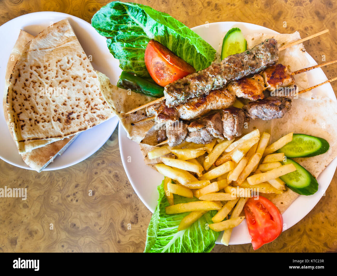 op view of portion of various arabian kebabs Stock Photo - Alamy