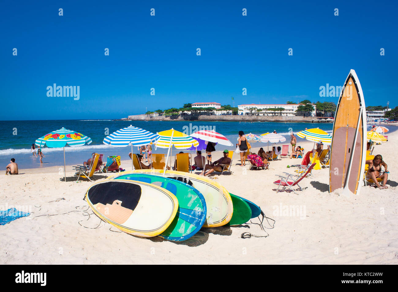 RIO DE JANEIRO, BRAZIL - APRIL 24, 2015: Surfboard and Brazilians on ...