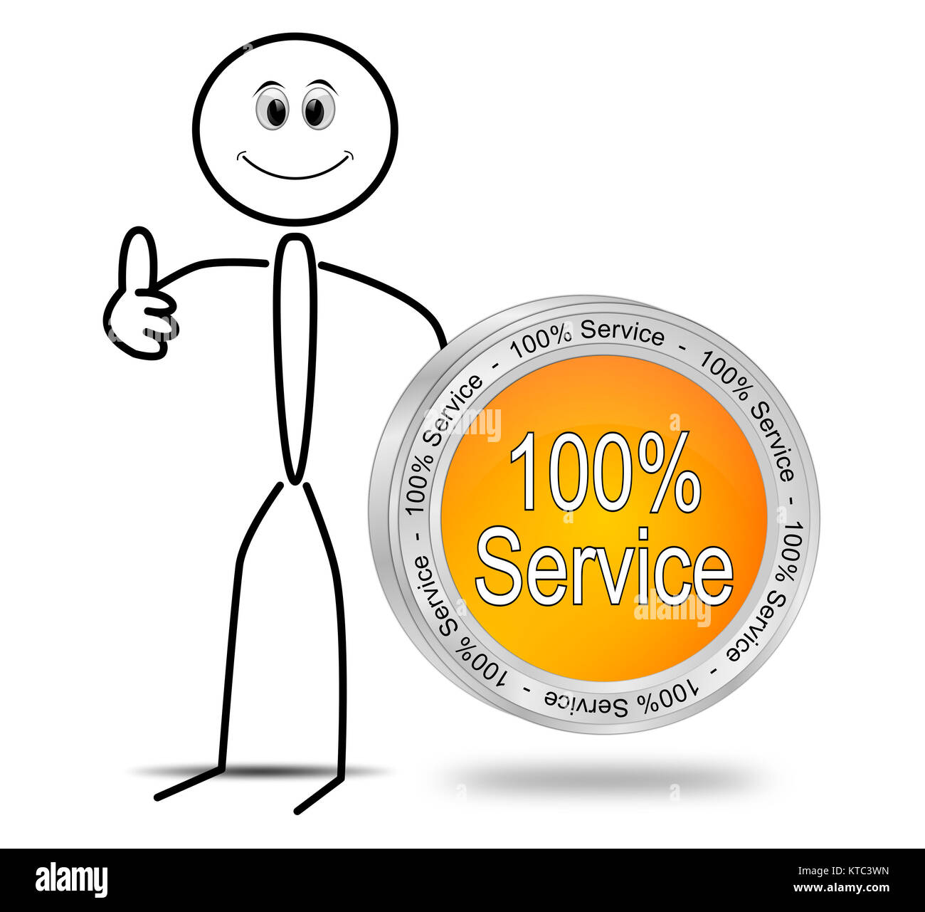 Stickman with 100% orange Service button - 3D illustration Stock Photo ...