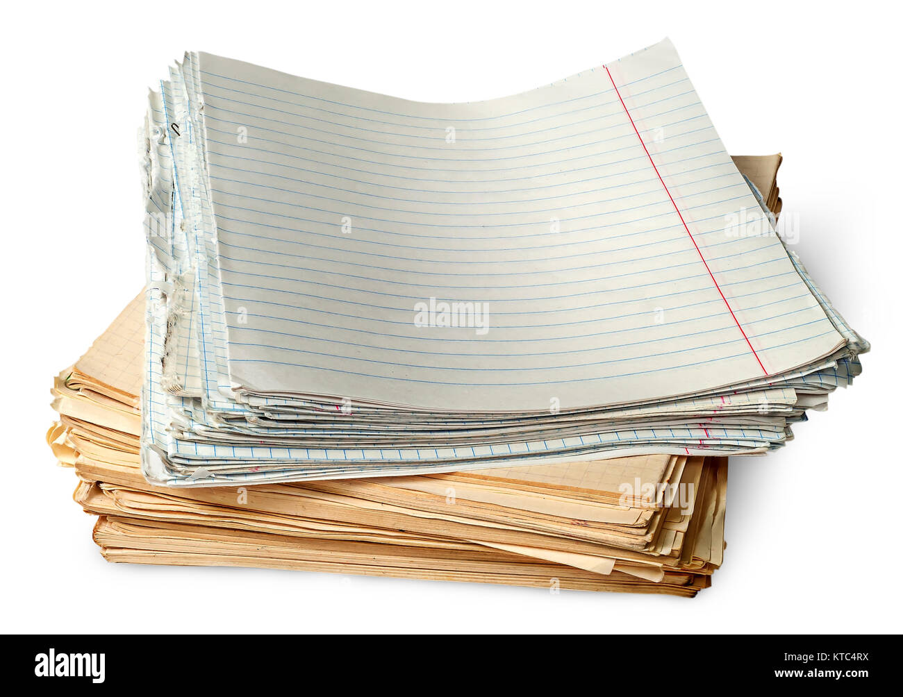 Stack of old yellowed sheets of school notebooks Stock Photo - Alamy