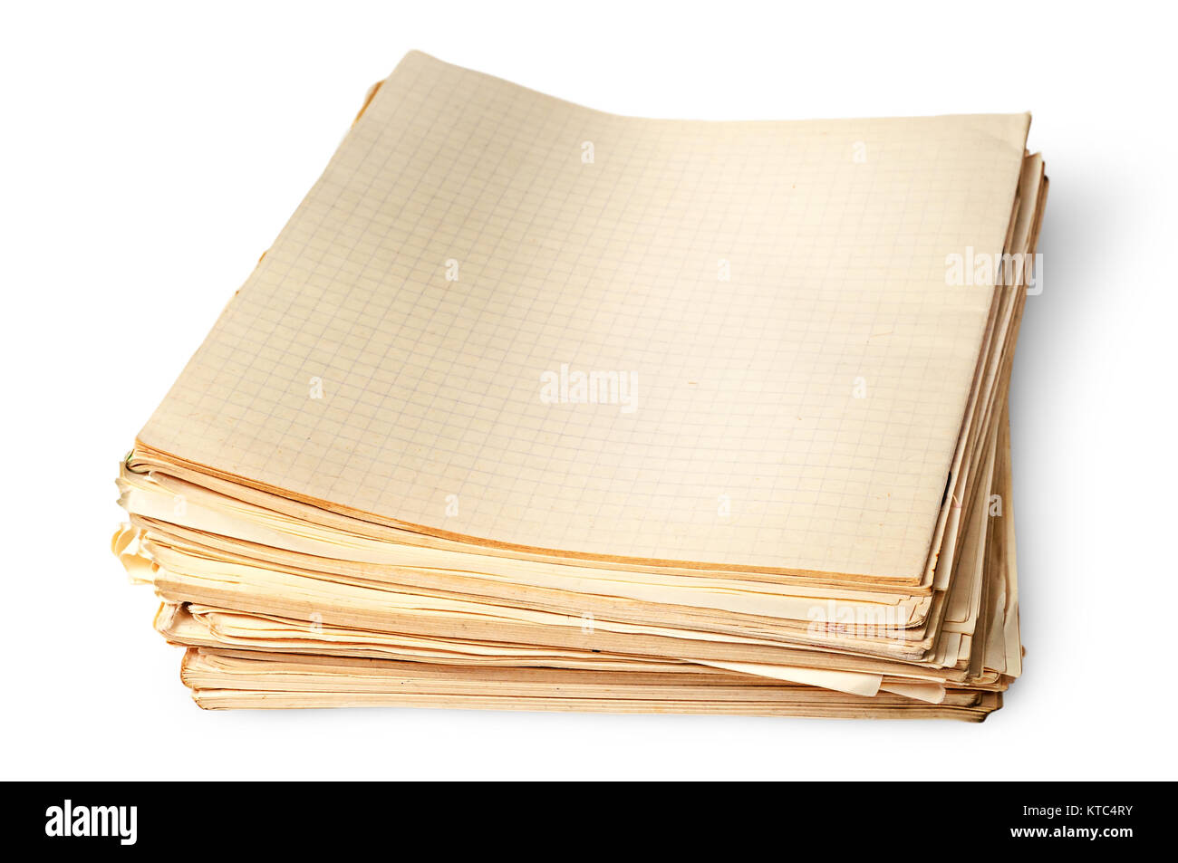 Stack of old yellowed sheets of school notebooks top view Stock Photo ...