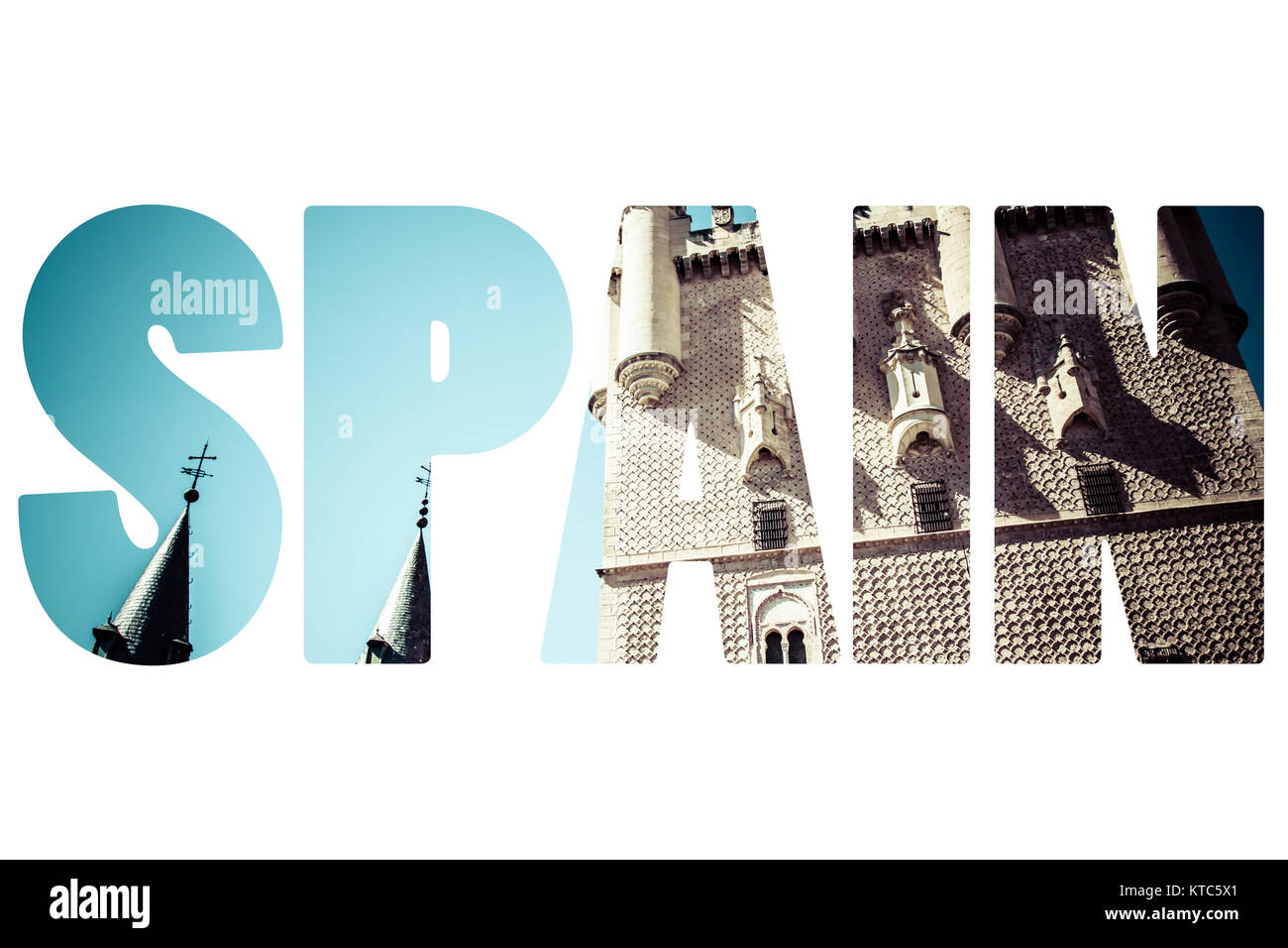 Word SPAIN over traditional castle Stock Photo - Alamy