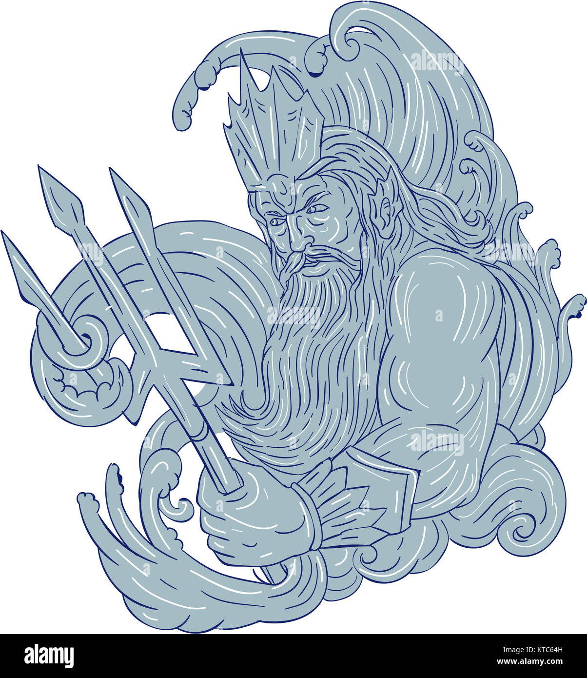 Poseidon Trident Waves Drawing Stock Photo - Alamy