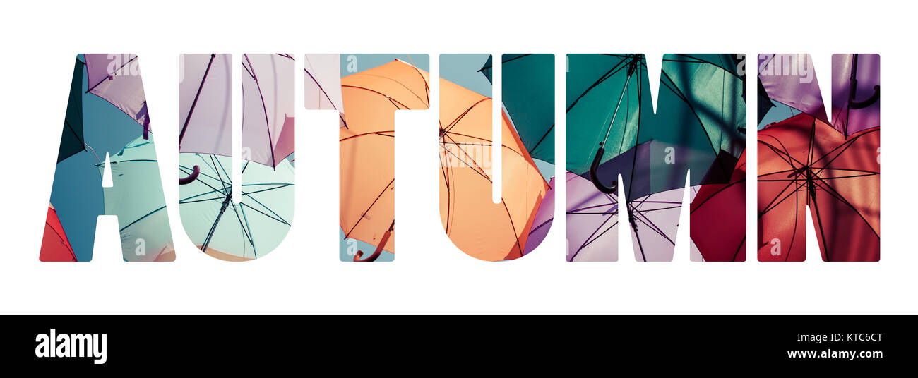 Word AUTUMN Background colorful umbrella Stock Photo - Alamy
