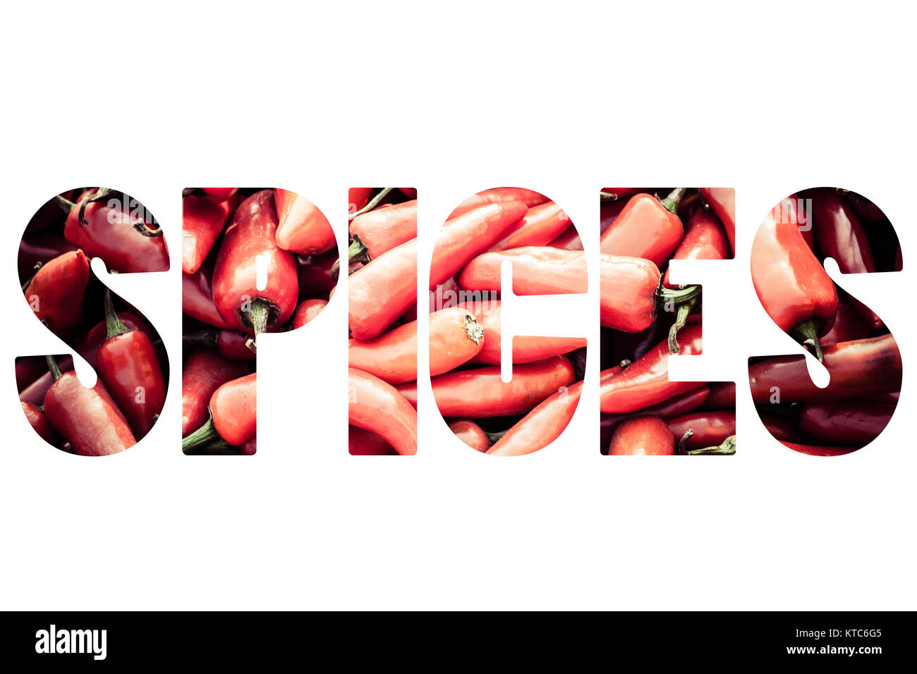 Word SPICES Fresh paprica in traditional vegetable market in India ...