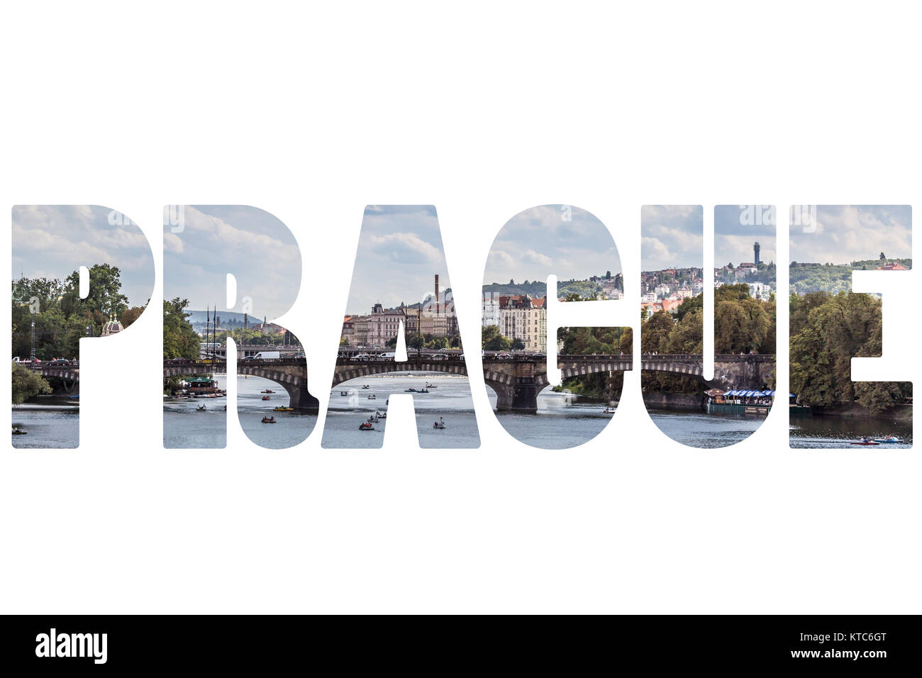 Word PRAGUE over city symbols Stock Photo - Alamy