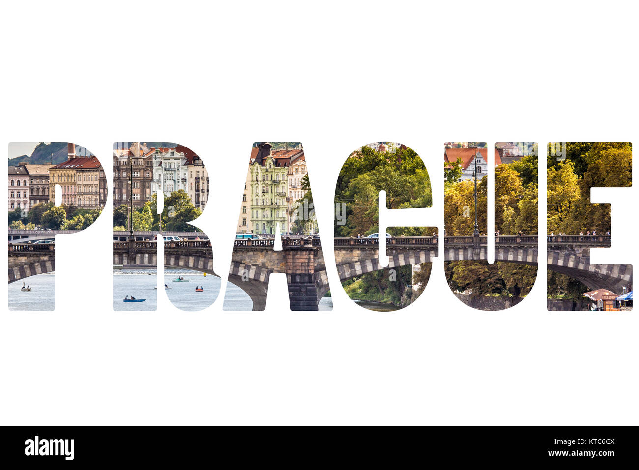 Word PRAGUE over city symbols Stock Photo - Alamy