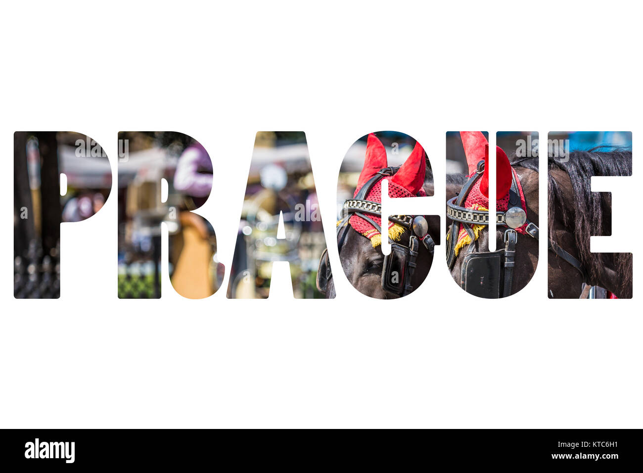 Word PRAGUE over city symbols Stock Photo - Alamy