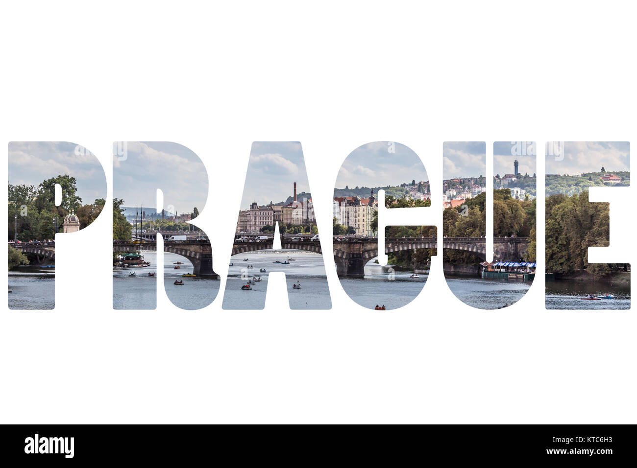 Word PRAGUE over city symbols Stock Photo - Alamy