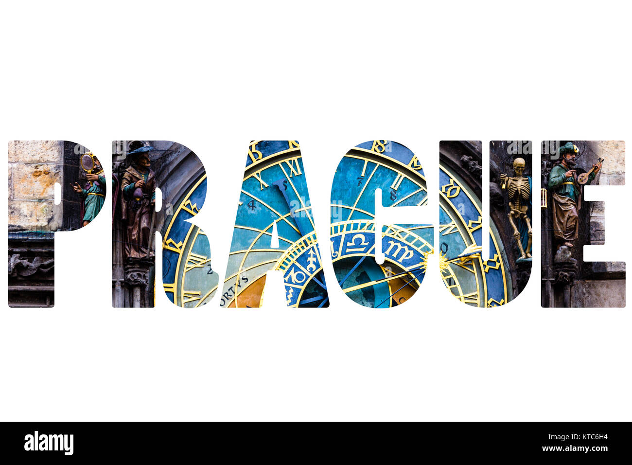 Word PRAGUE over city symbols Stock Photo - Alamy