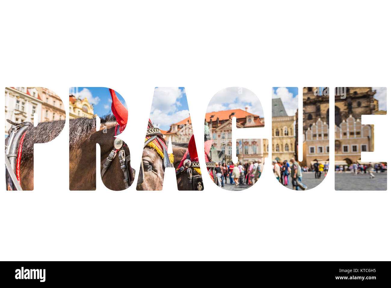 Word PRAGUE over city symbols Stock Photo - Alamy