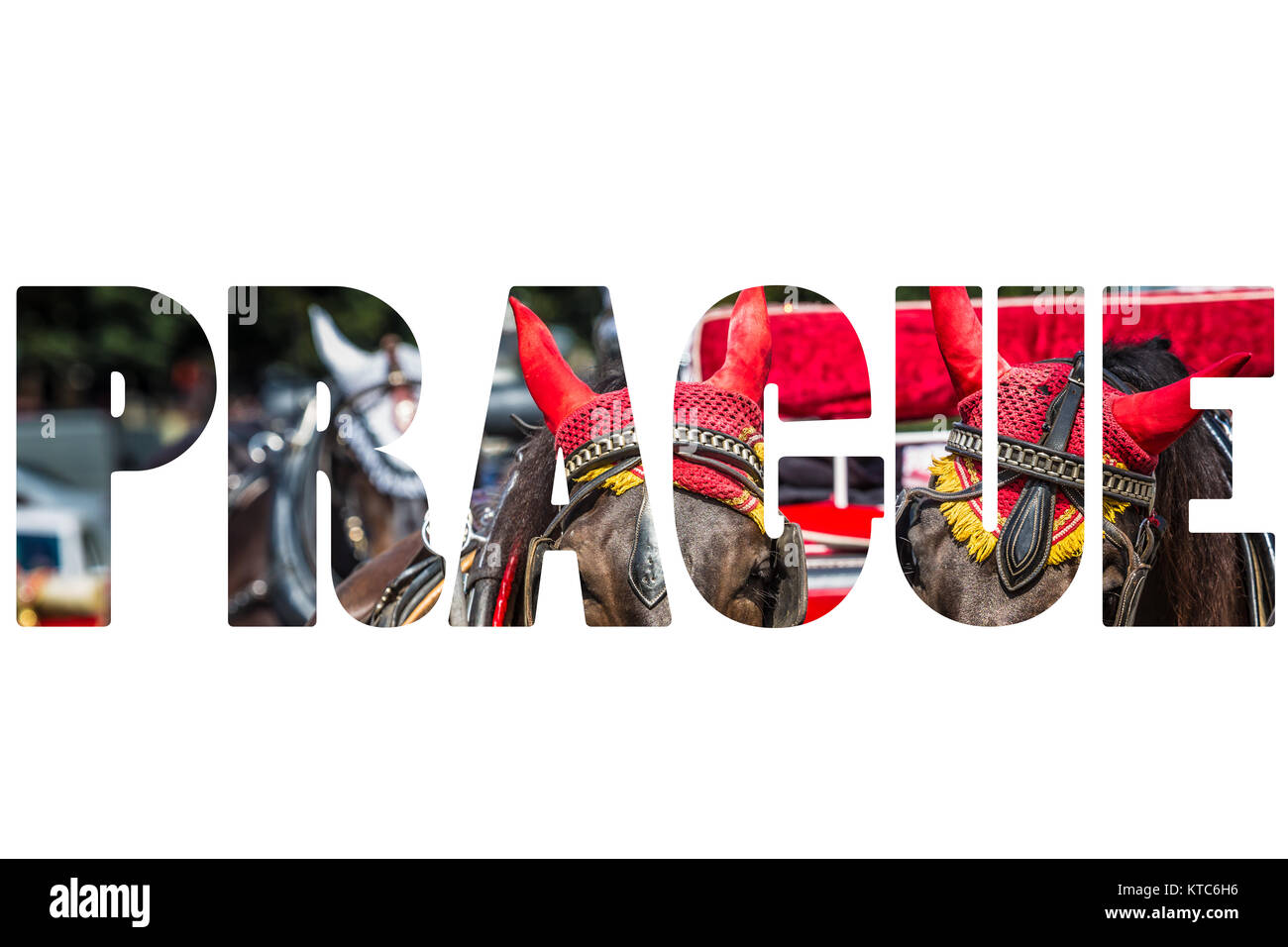 Word PRAGUE over city symbols Stock Photo - Alamy