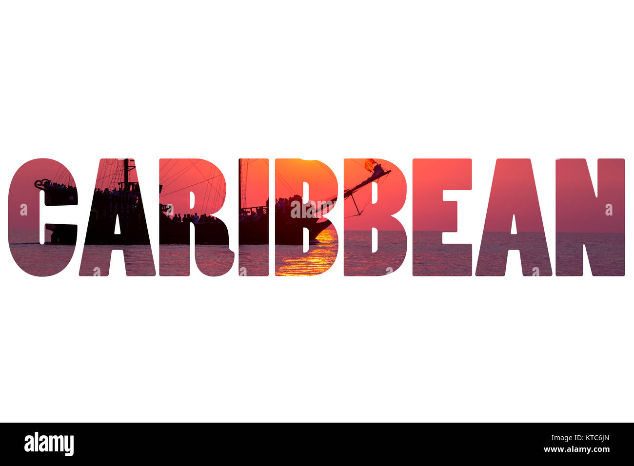 Word CARRIBEAN over boat on horizon Stock Photo - Alamy