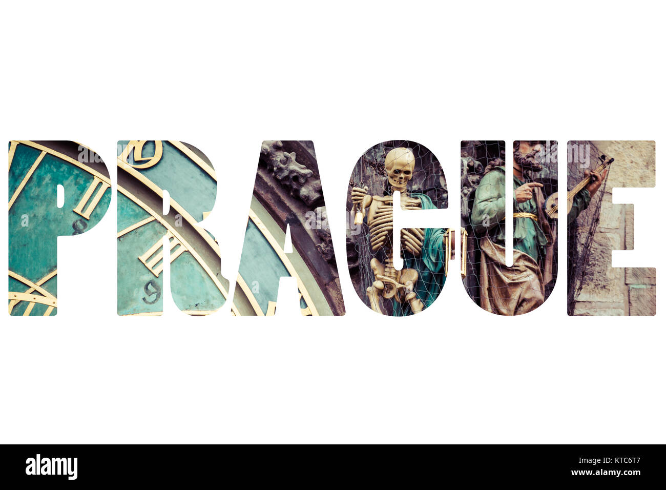 Word PRAGUE over city symbols Stock Photo - Alamy