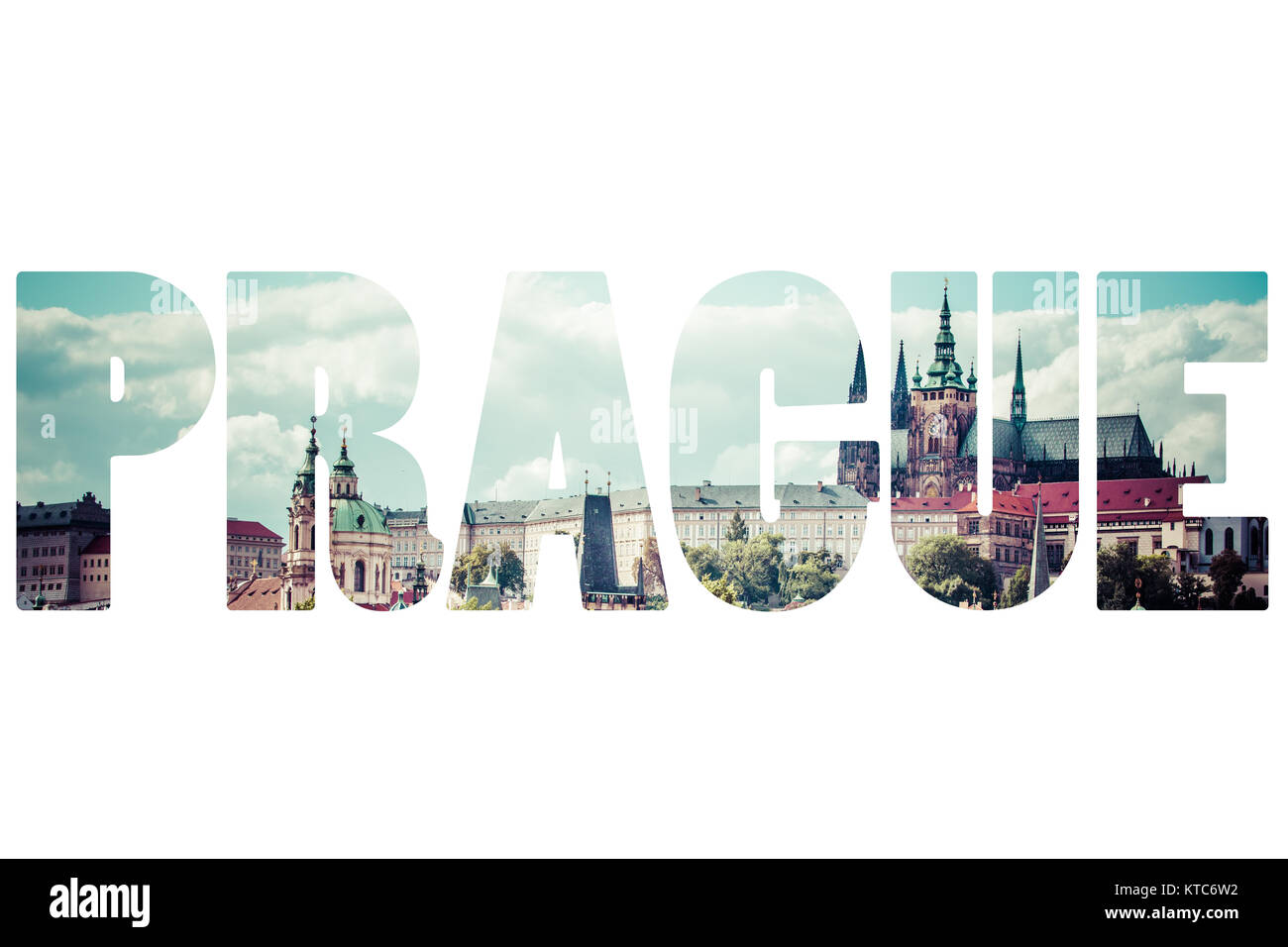 Word PRAGUE over city symbols Stock Photo - Alamy