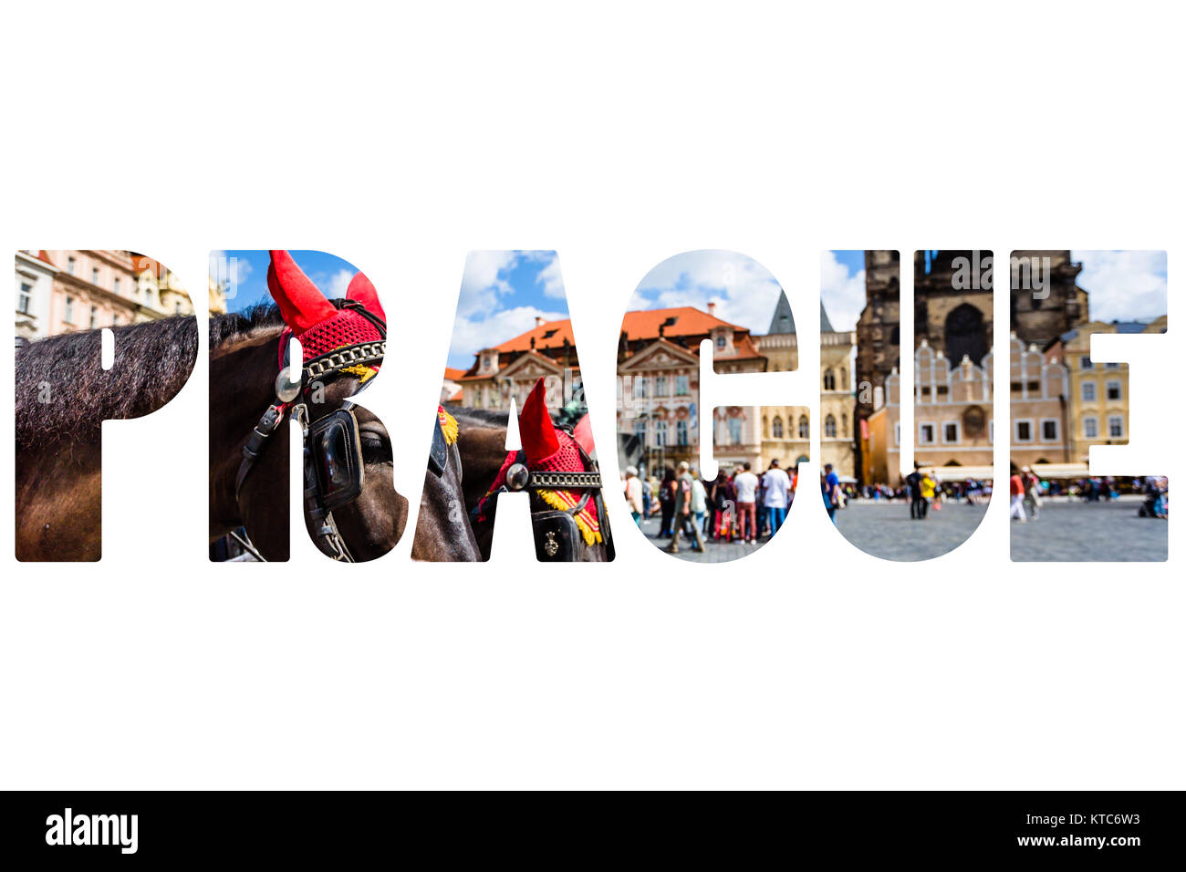 Word PRAGUE over city symbols Stock Photo - Alamy