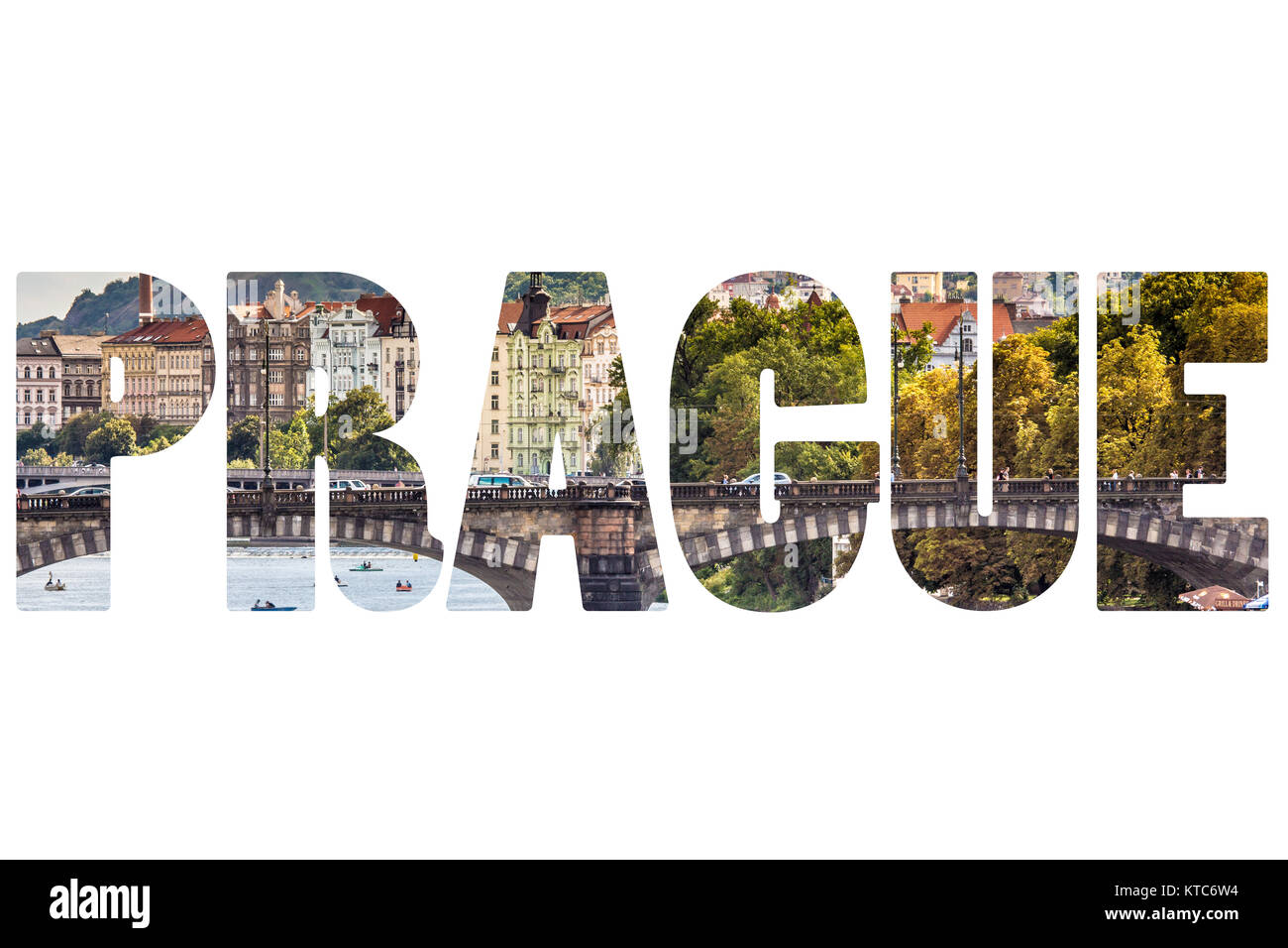 Word PRAGUE over city symbols Stock Photo - Alamy