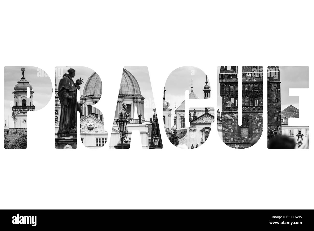 Word PRAGUE over city symbols Stock Photo - Alamy