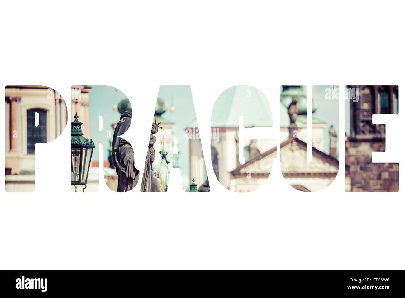 Word PRAGUE over city symbols Stock Photo - Alamy