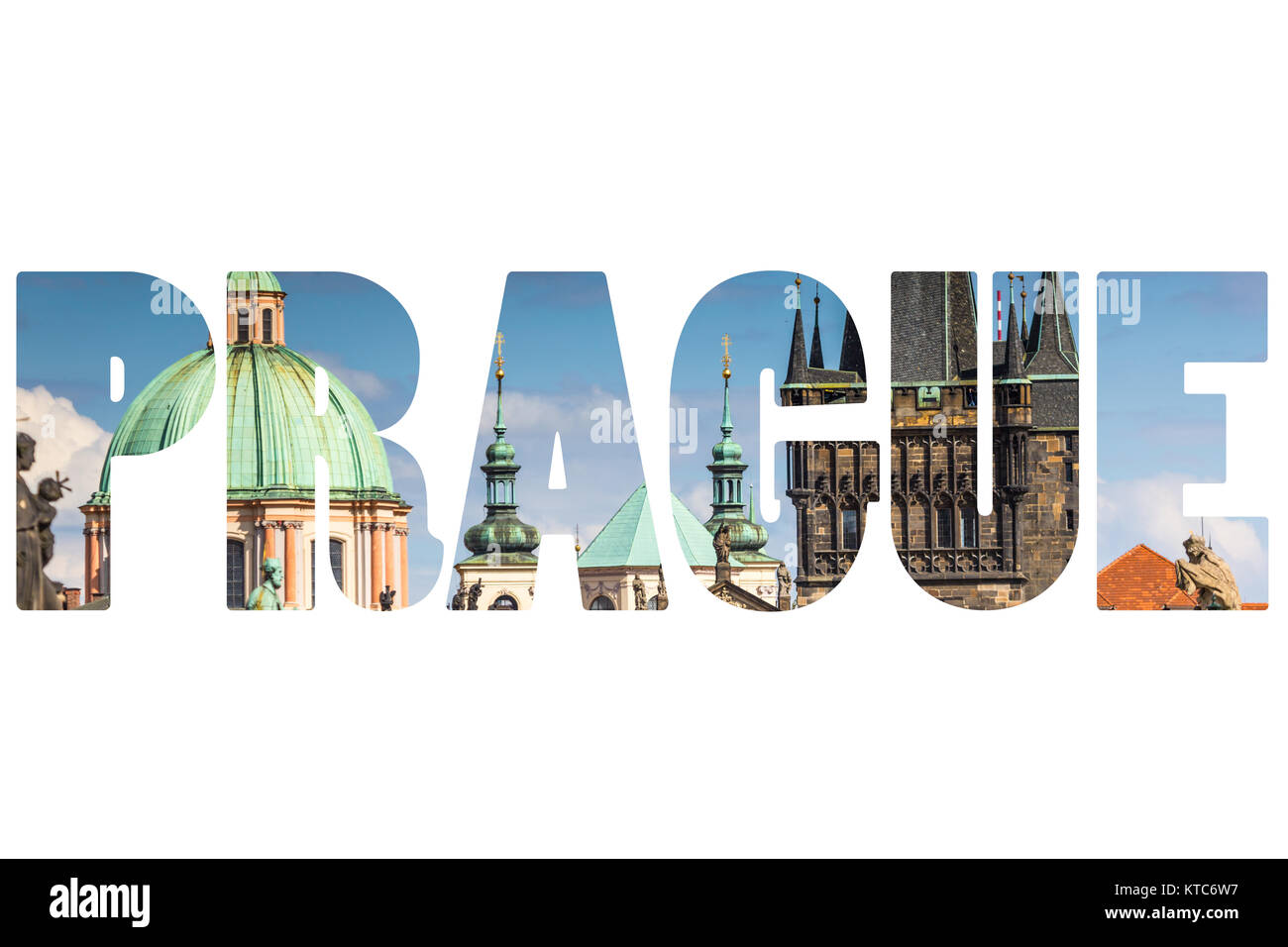 Word PRAGUE over city symbols Stock Photo - Alamy