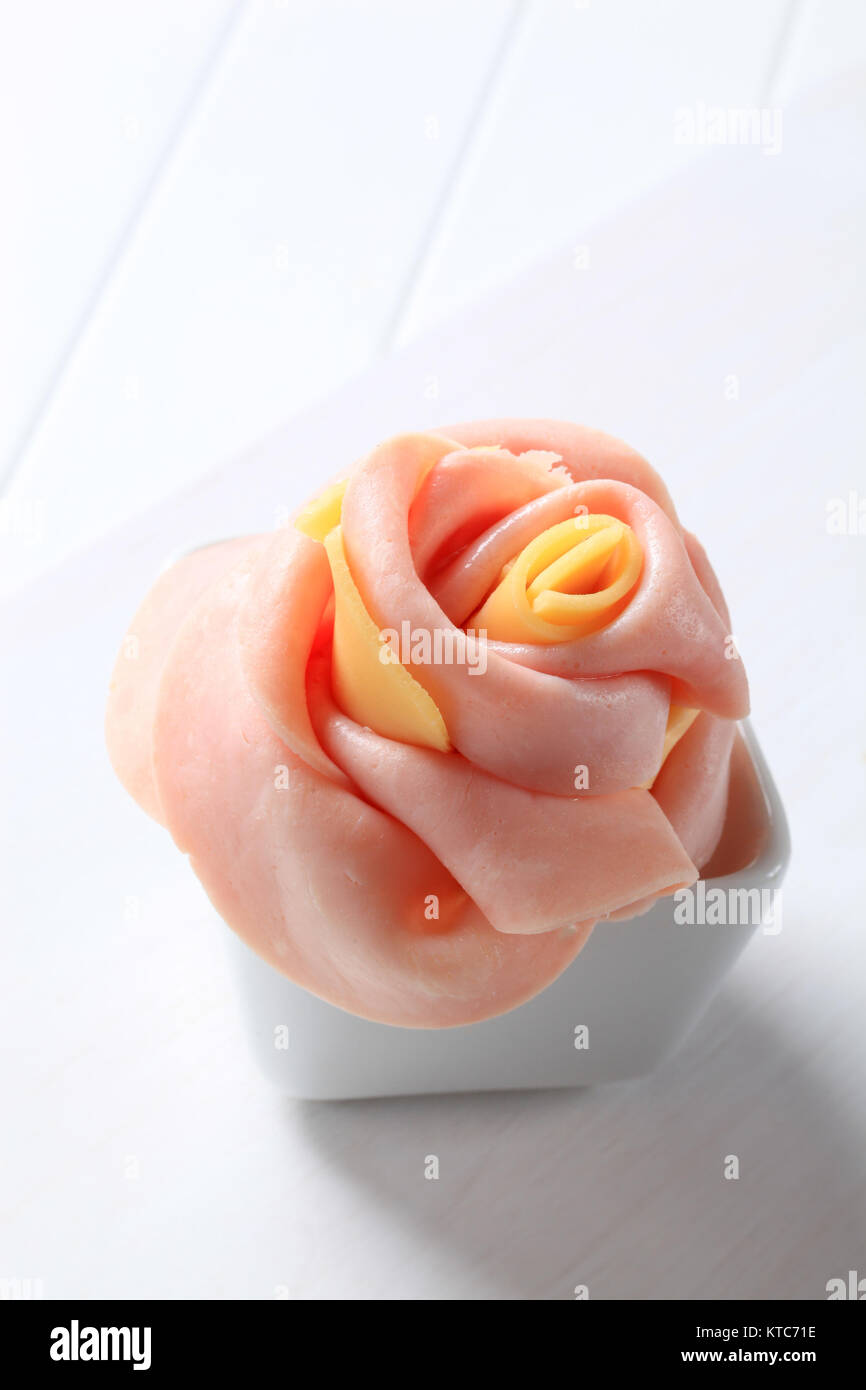 Ham and cheese shaped into a flower Stock Photo - Alamy