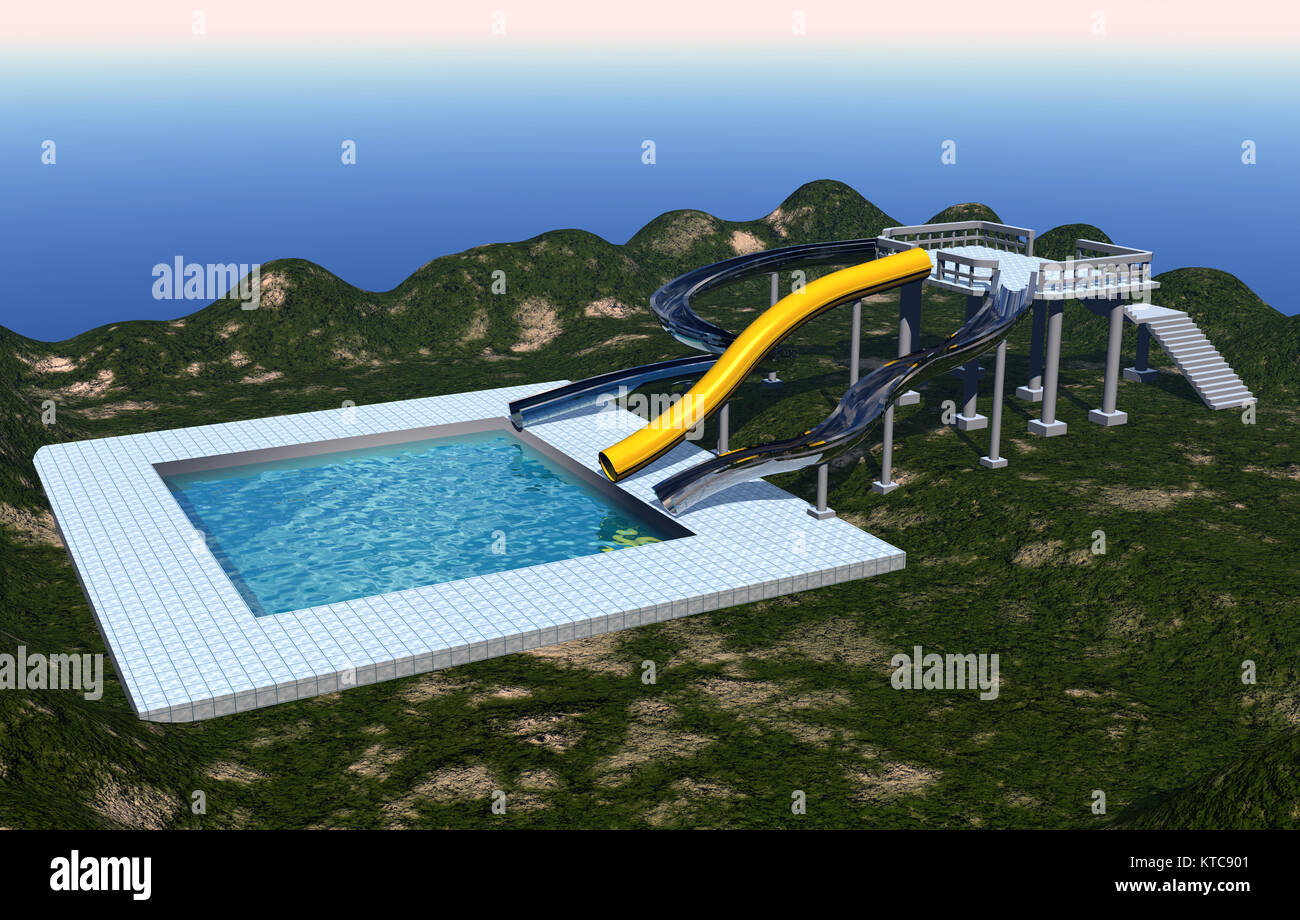 swimming pool with water slide Stock Photo - Alamy