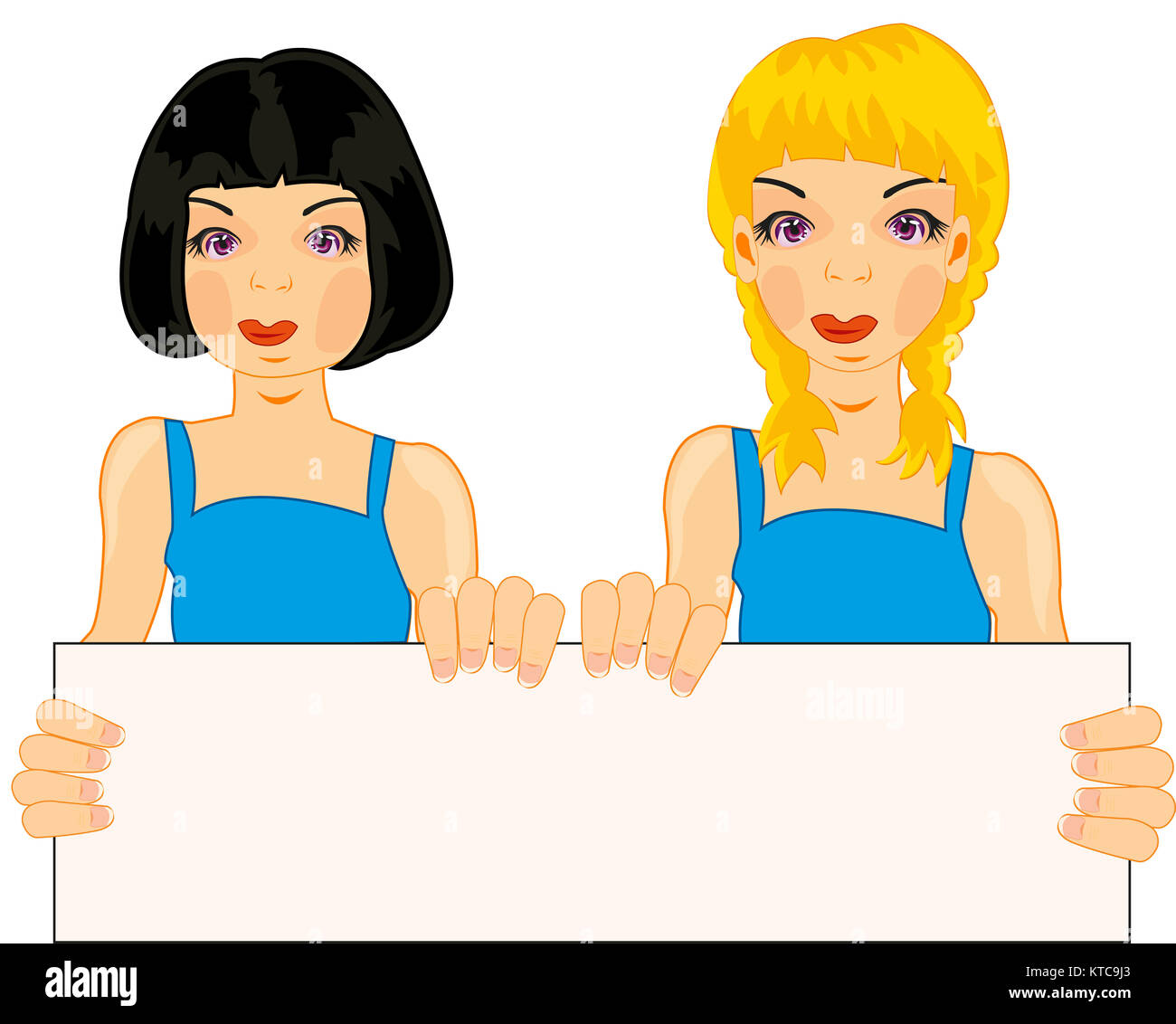 Two girls with poster Stock Photo - Alamy