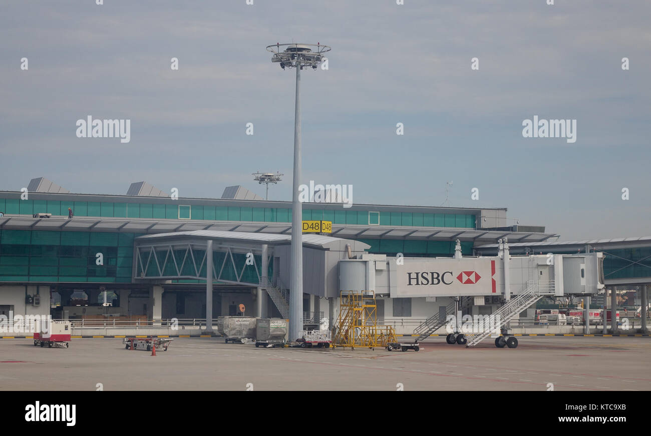 Singapore - Dec 14, 2015. Gangway of Terminal 3 at Changi Airport in ...