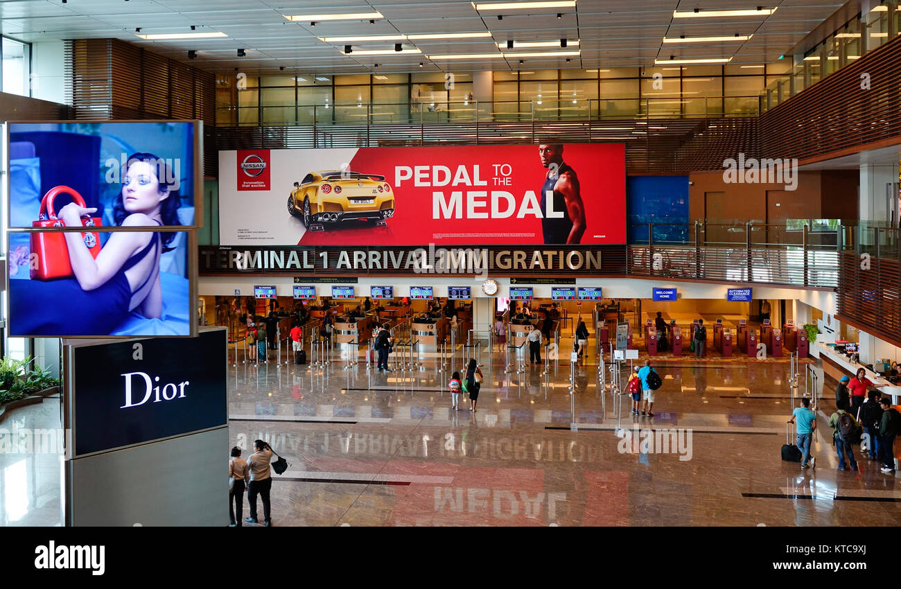 Singapore - Dec 14, 2015. Immigration Hall at Changi Airport in ...