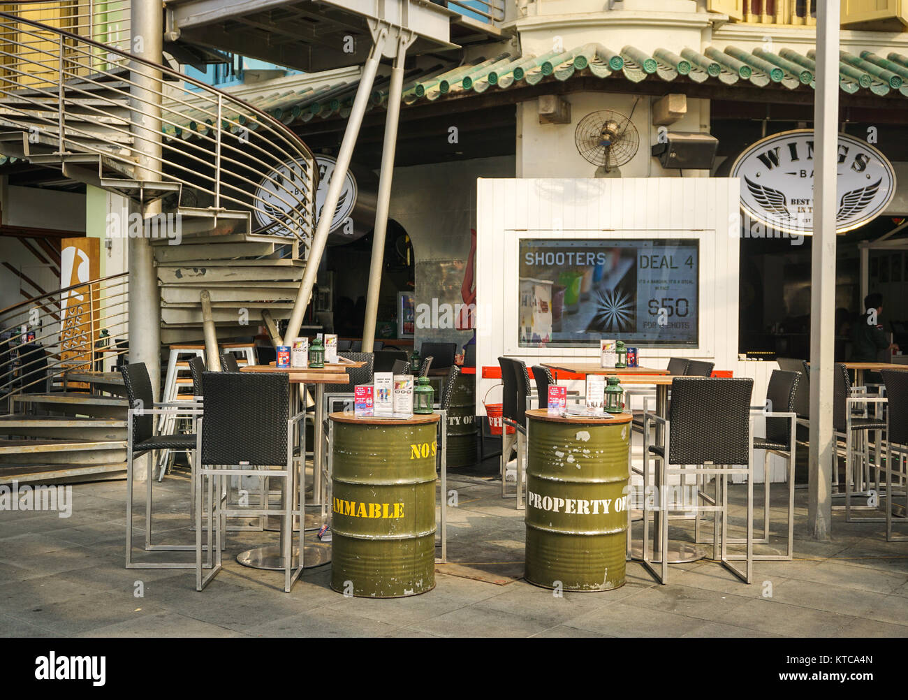 Singapore - Jul 3, 2015. Outdoor coffee shop at Clark Quay in Singapore ...