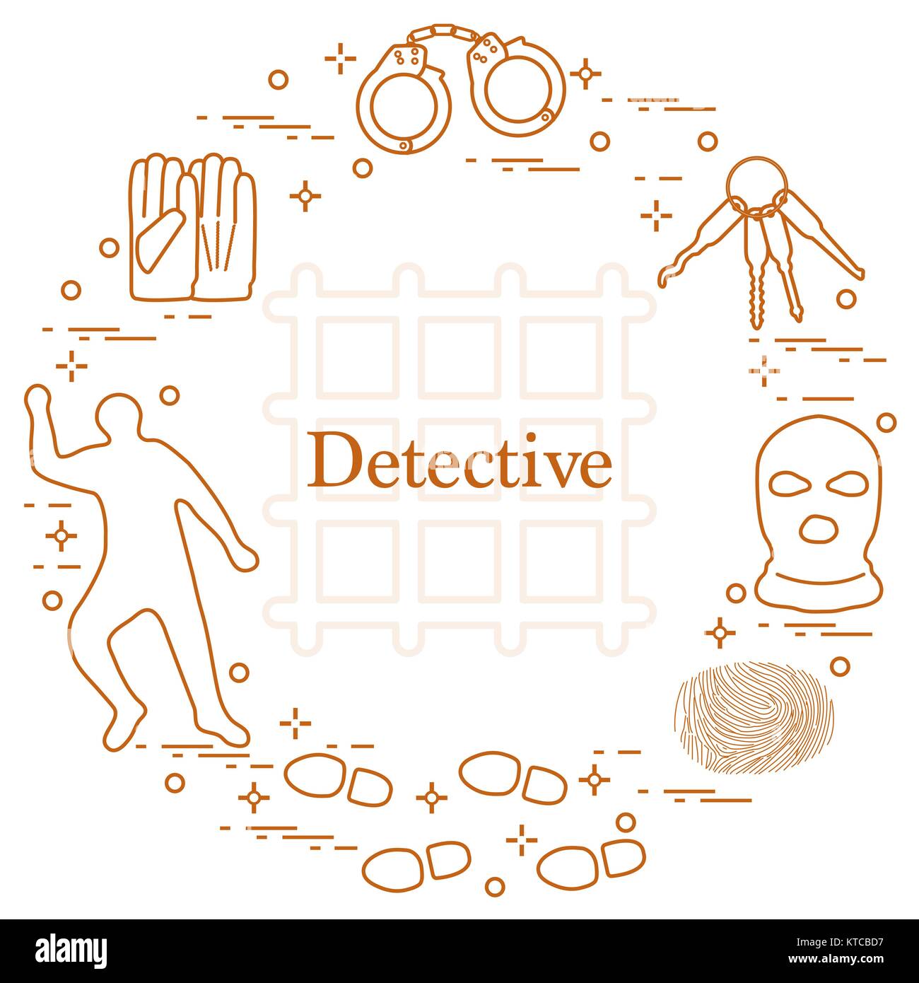 Criminal and detective elements. Crime, law and justice vector icons ...