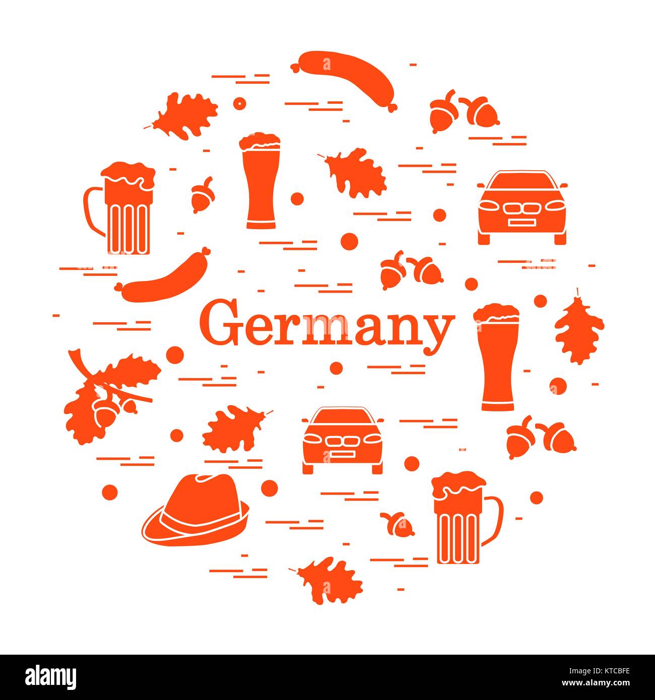 Vector illustration with various symbols of Germany arranged in a ...
