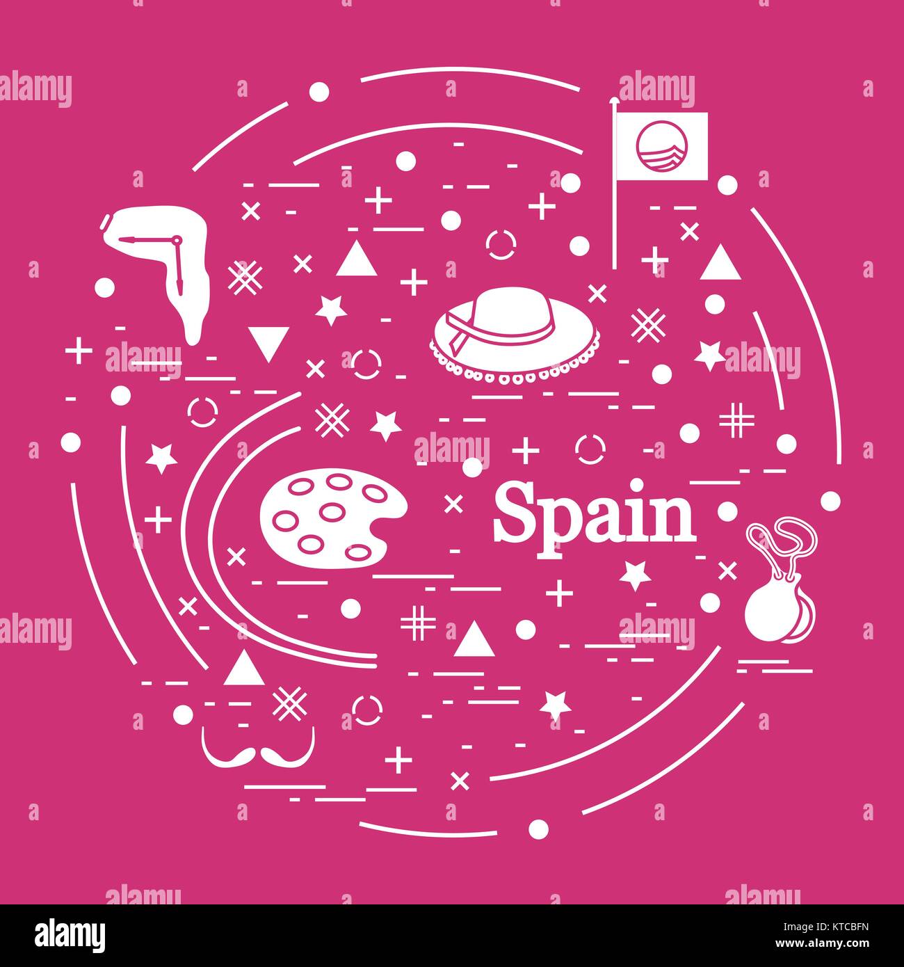 Vector illustration with various symbols of Spain arranged in a circle ...