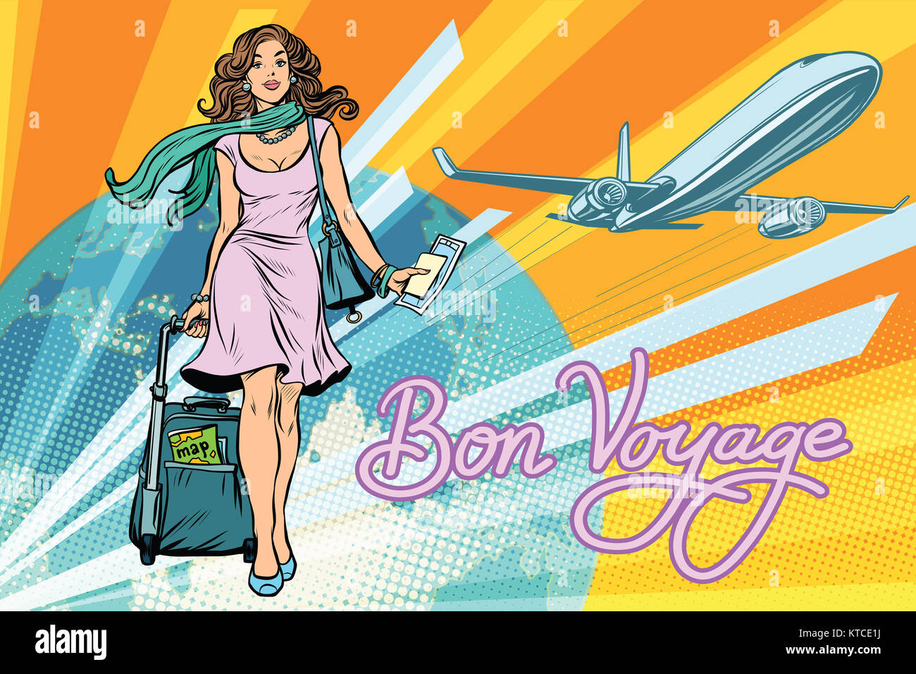 Beautiful girl with a ticket for the flight Stock Photo - Alamy