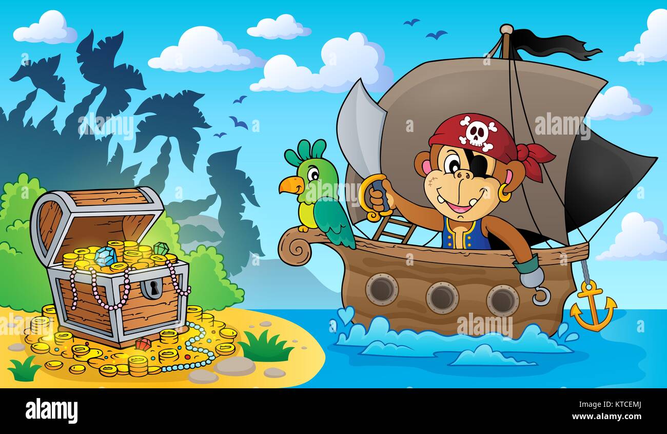 Boat with pirate monkey theme 3 Stock Photo - Alamy