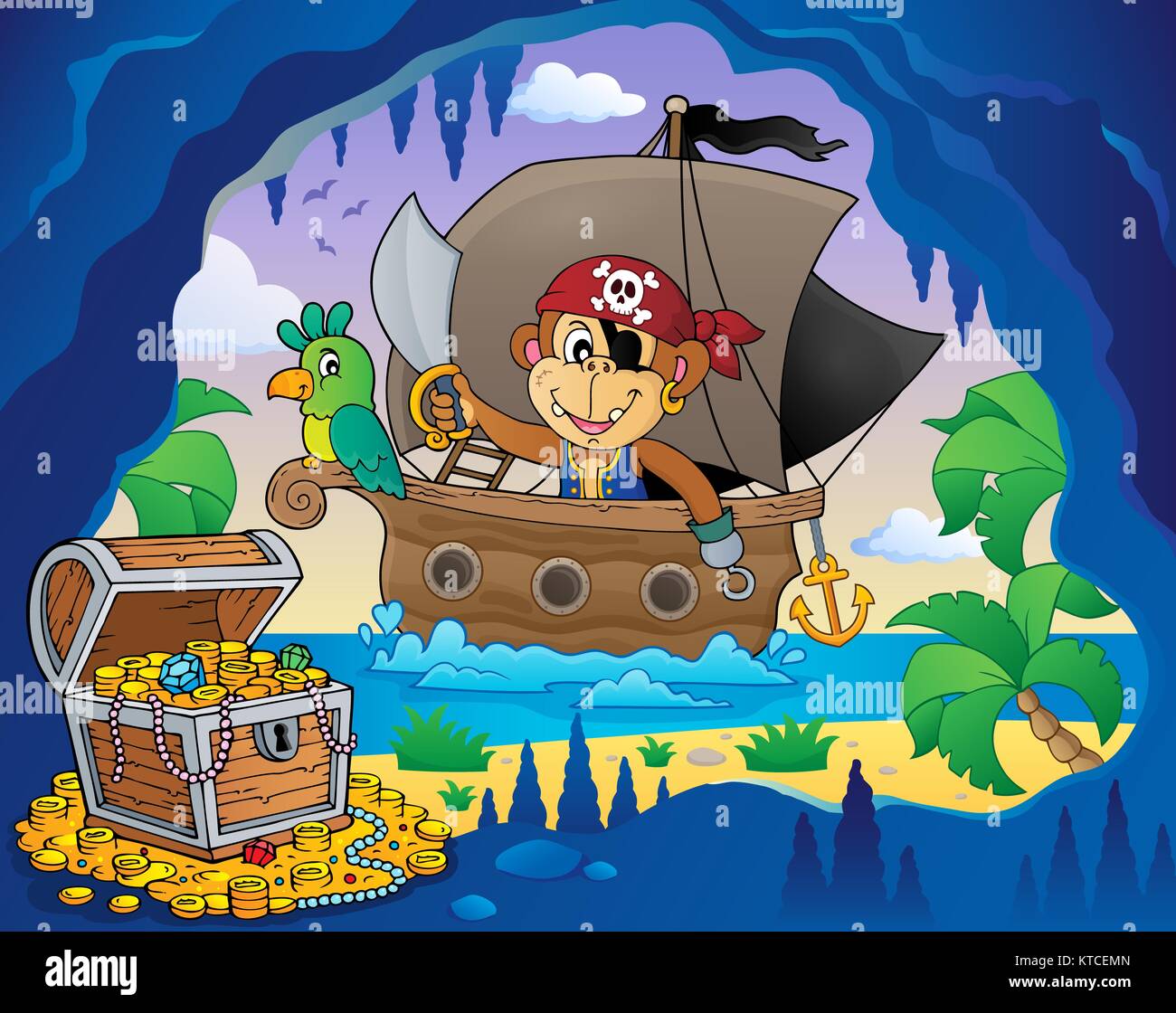 Boat with pirate monkey theme 4 Stock Photo - Alamy