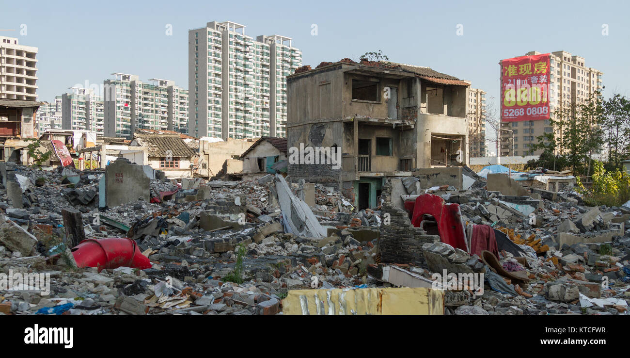 Old area building broken down for new construction in Shanghai, China ...