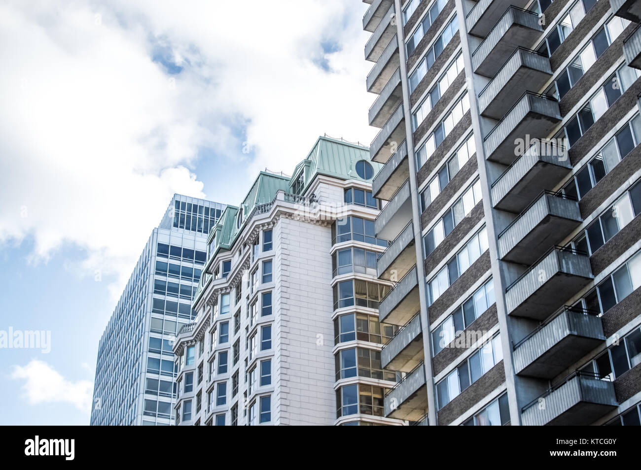 Modern condo buildings with huge windows and balconies in Montreal ...