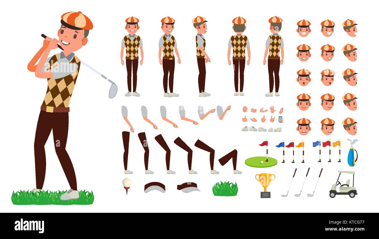 Golf Player Vector. Animated Character Creation Set. Football Tools And ...