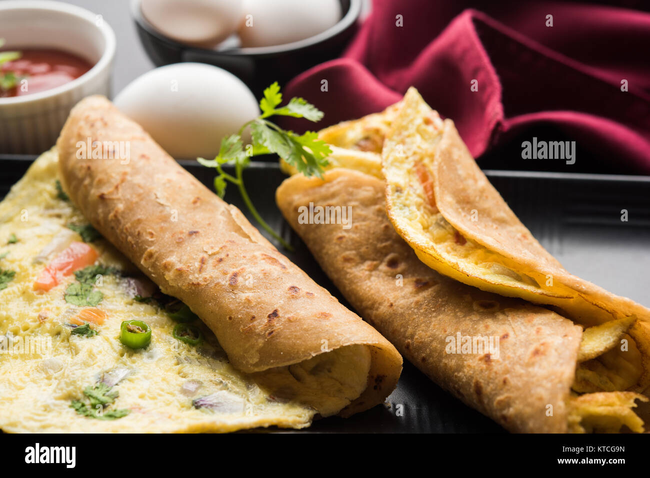 omelette / omelette chapati roll or Indian bread or roti rolled with ...