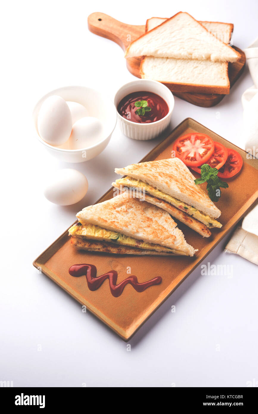 Indian Bread omelette / omlet / omlete sandwich served with tomato ...