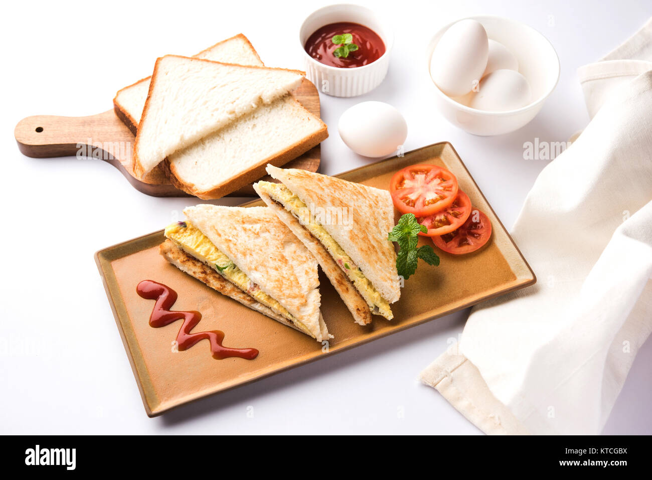 Indian Bread omelette / omlet / omlete sandwich served with tomato ...