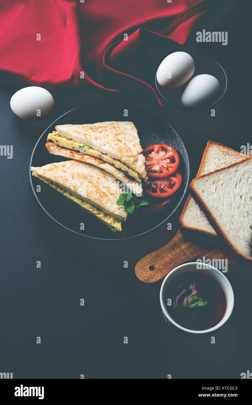 Indian Bread omelette / omlet / omlete sandwich served with tomato ...