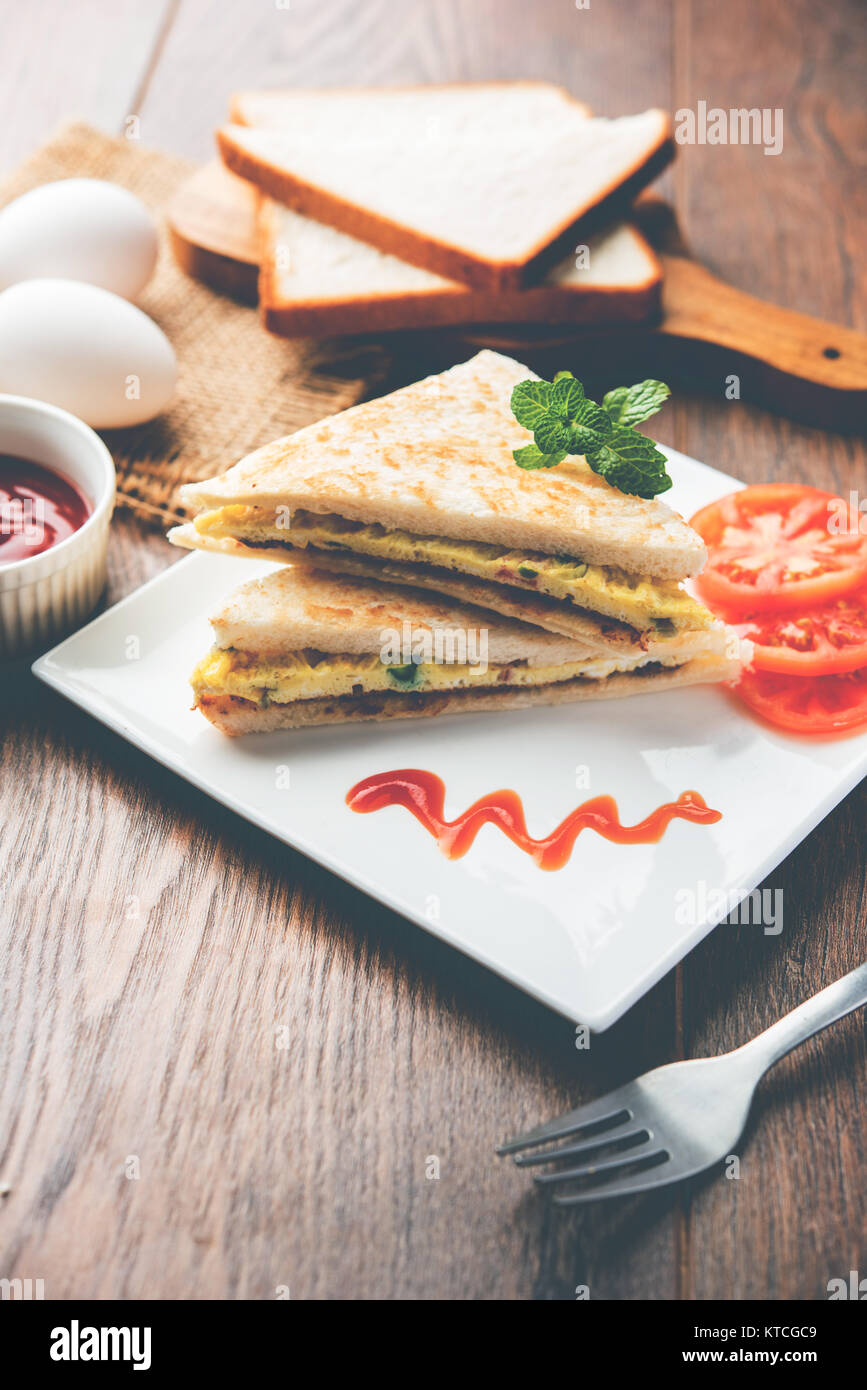 Indian Bread omelette / omlet / omlete sandwich served with tomato ...